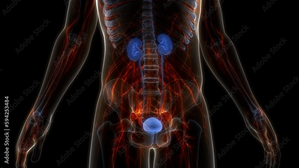 Human Urinary System Kidneys with Bladder Anatomy Animation Concept ...