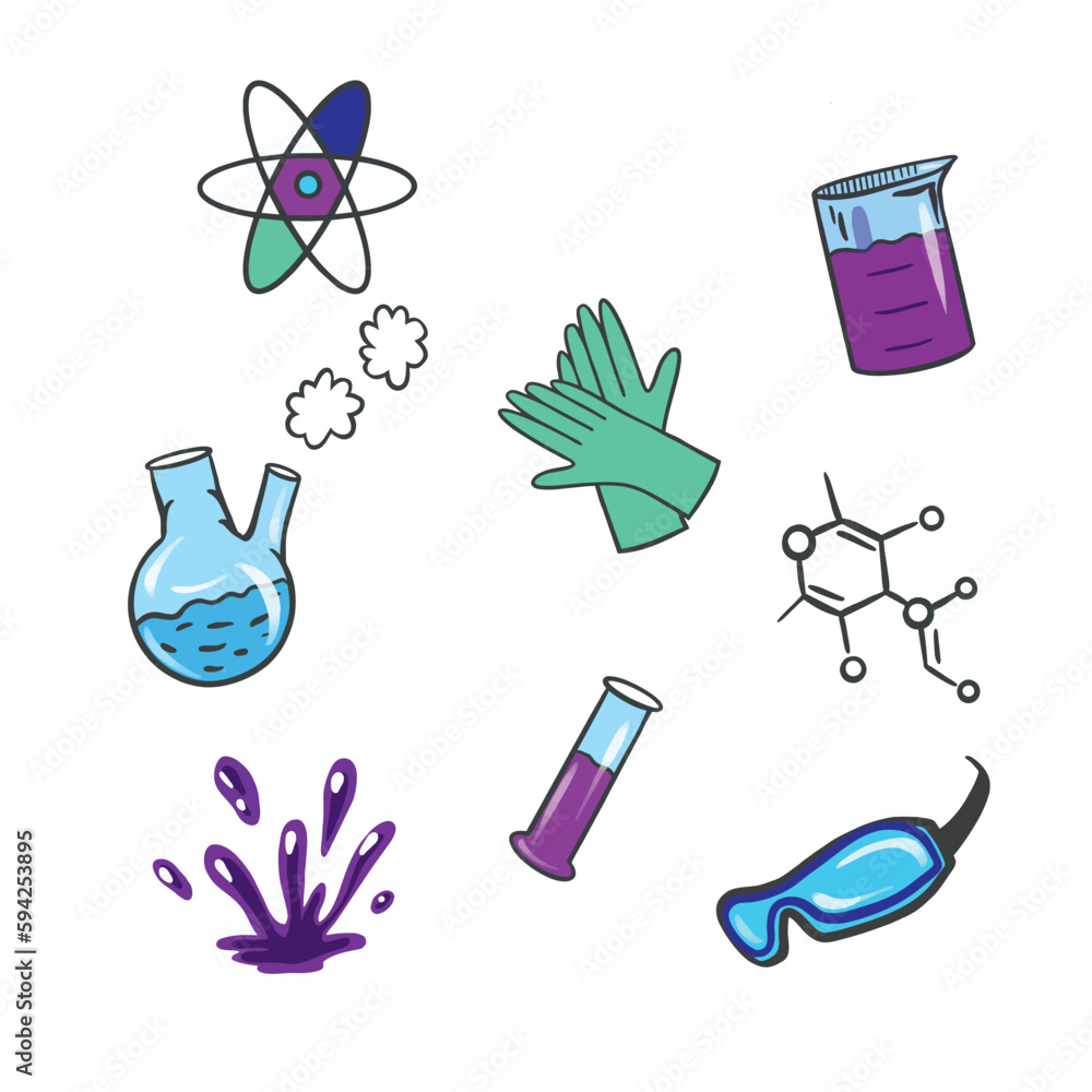 Set of chemistry labs and diagrams showing different experiments ...