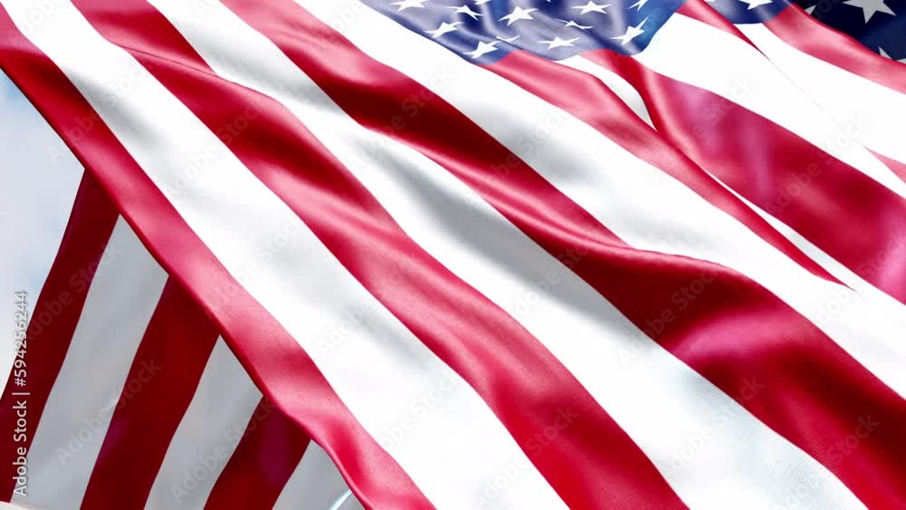 Two American Flag Close-up Ribbon. Waving USA Flags Video 4K, 3D. Video ...