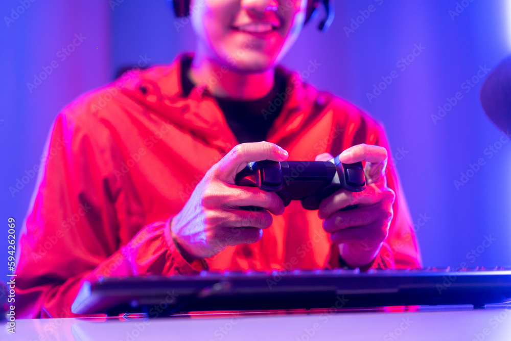 Professional gamer casting podcast walkthrough review. Young asian man ...