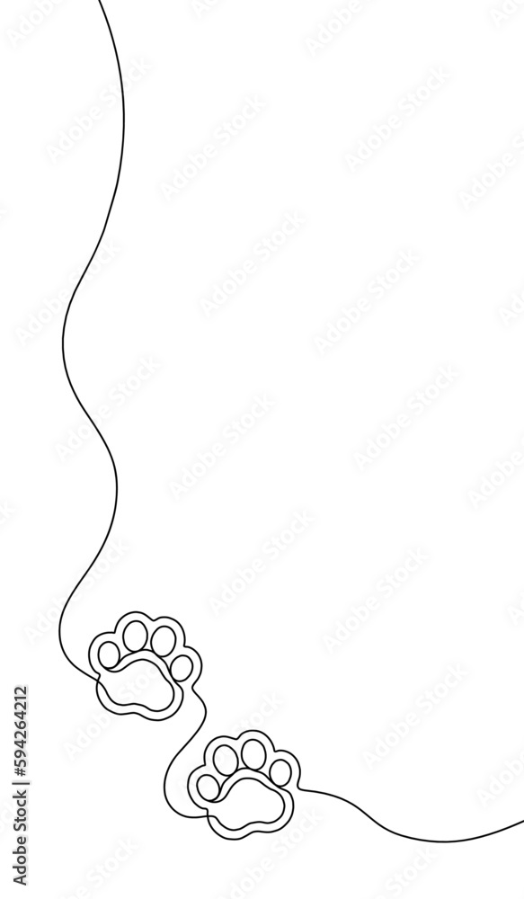 Paw continuous line drawing. One single hands drawn contour dog or cat ...