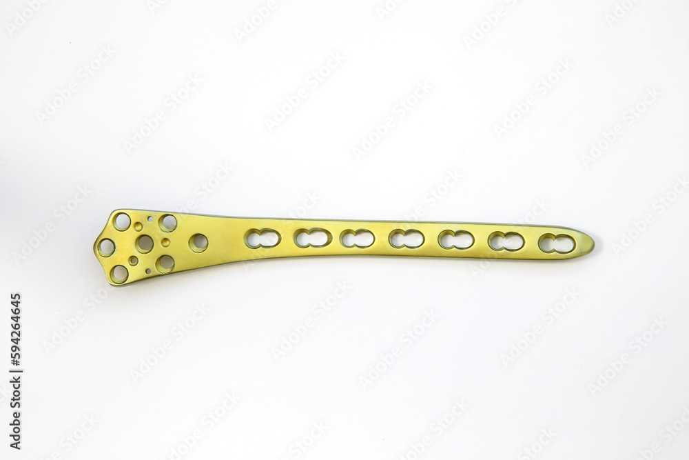 Surgical plate LCP on white background in traumatology for treatment ...