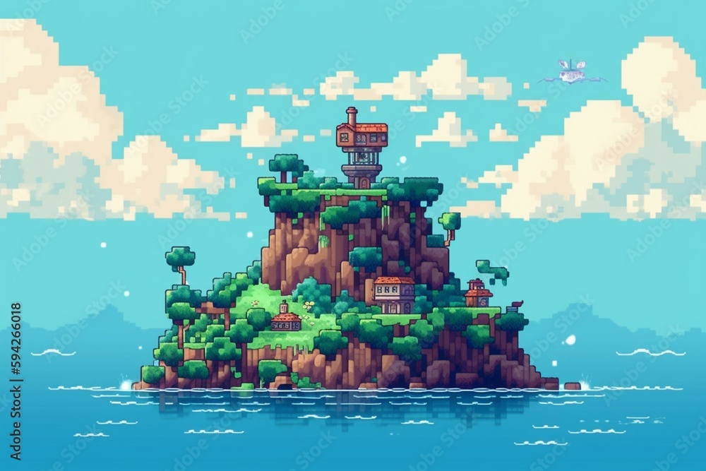 Pixel art island in the sky for 8bit game. Generative AI ilustração do ...