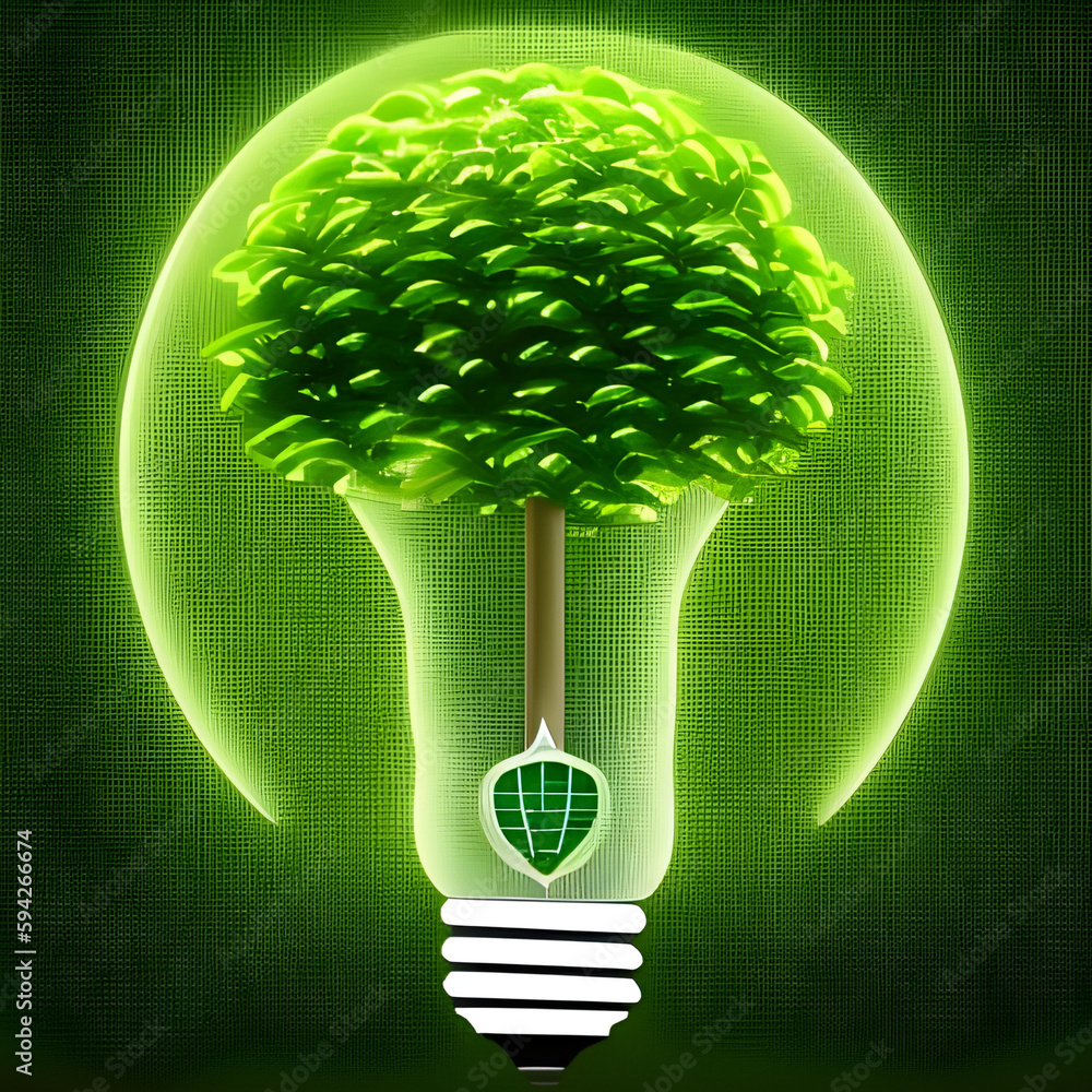 Eco light bulb with tree and plants inside. Ecology, green alternative ...