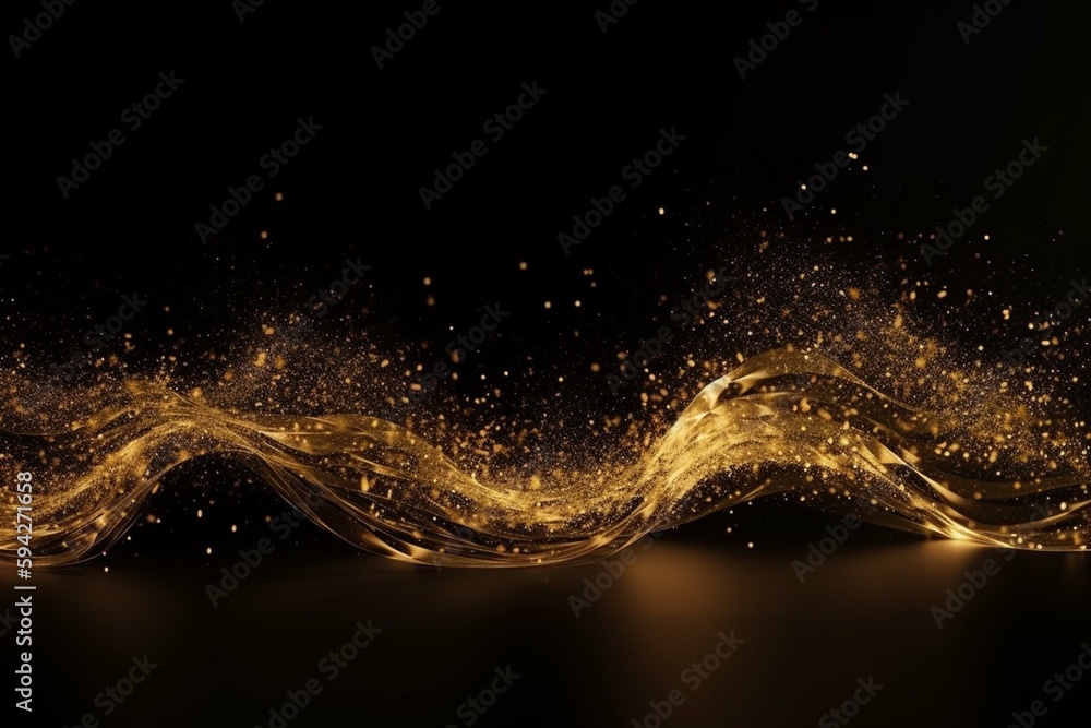 Gold glitter particles, shining gold sparks wave background. Gold glow ...