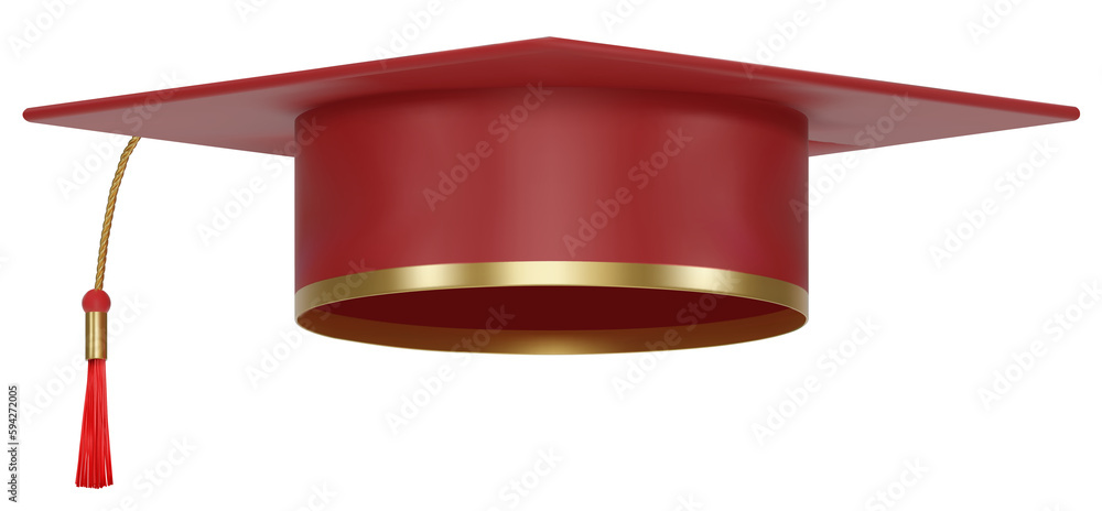 3D realistic Graduation university or college dark red cap isolated on ...