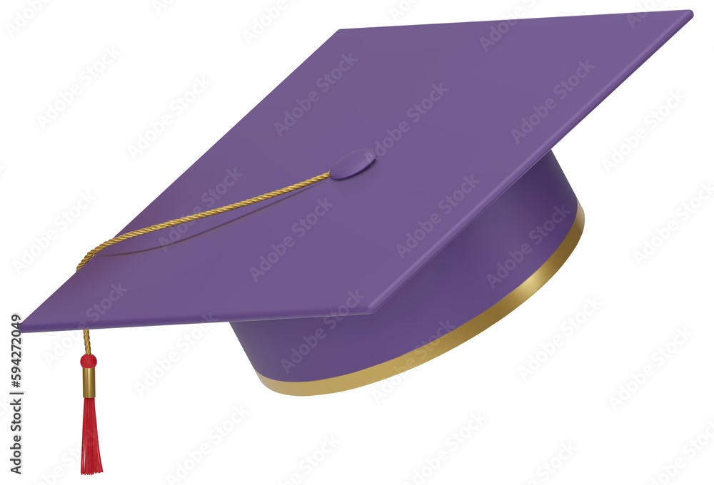 3D realistic Graduation university or college dark red cap isolated on ...