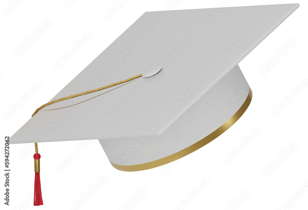 3D realistic Graduation university or college white cap isolated on ...