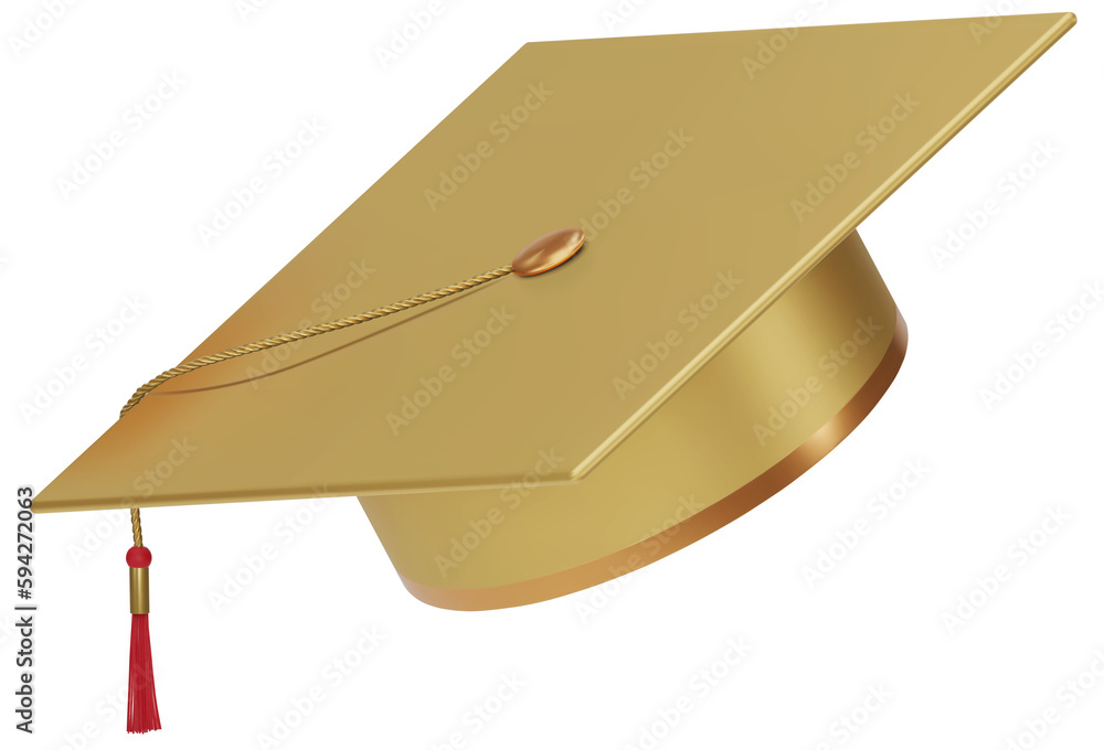 3D realistic gold Graduation university or college. Gold cap. Graduate ...