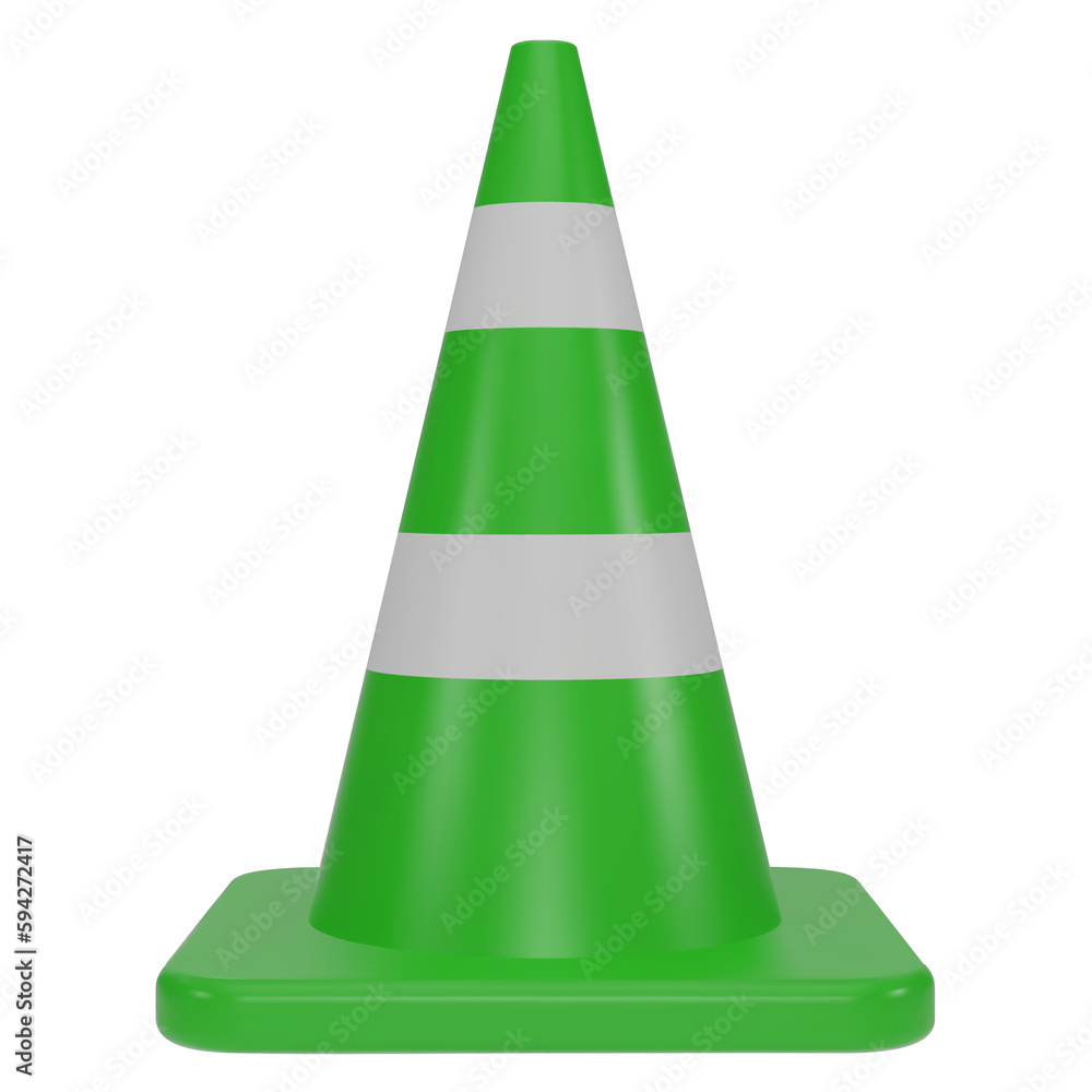 3d traffic cones with white and green stripes isolated on white ...