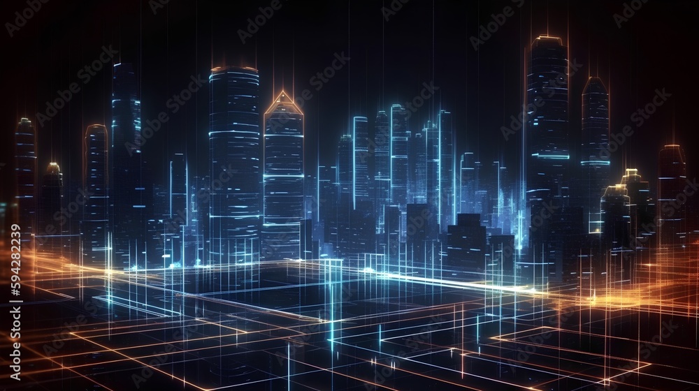 Smart city on a dark blue background, featuring intelligent ...