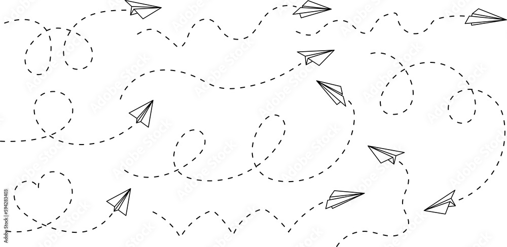 Set of hand drawn paper airplanes. Doodle paper plane icons on ...