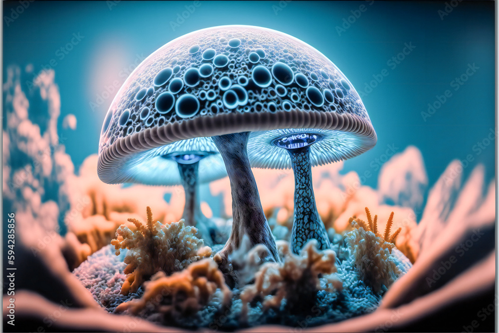 Magic mushrooms, alien life fantasy Illustration created with ...
