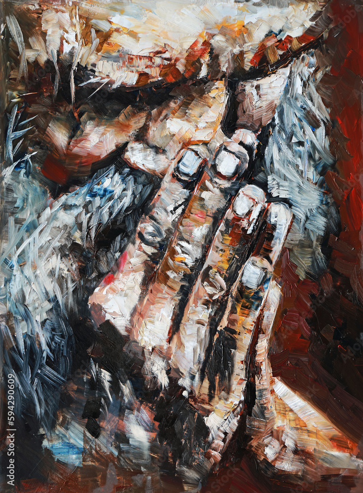 Portrait of an old sad man. Oil painting of a dark emotional man. A ...