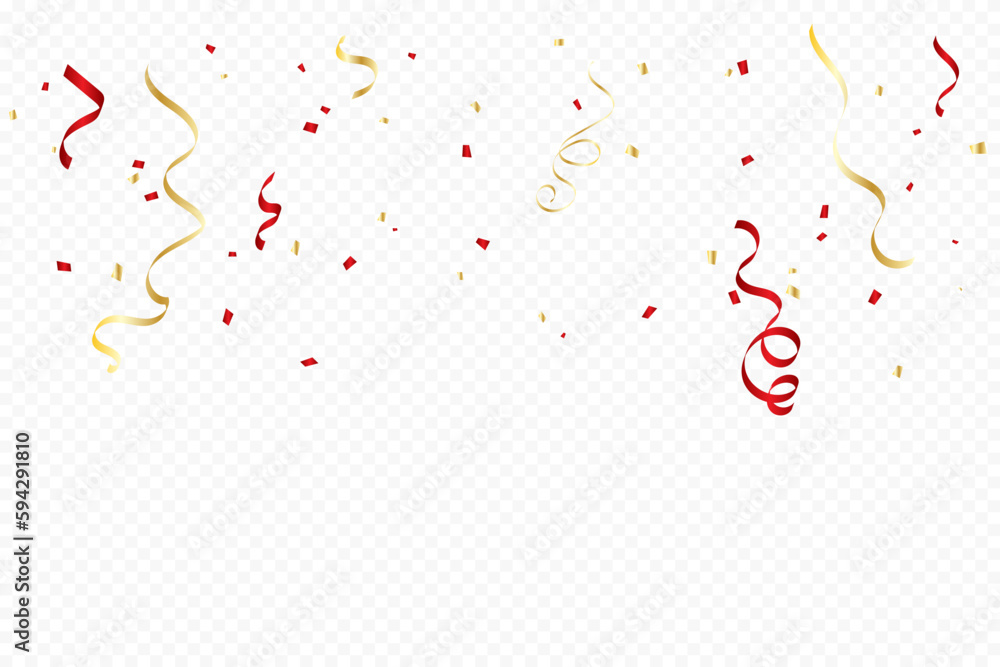 Red And Gold Confetti And Ribbon Falling On Transparent Background ...