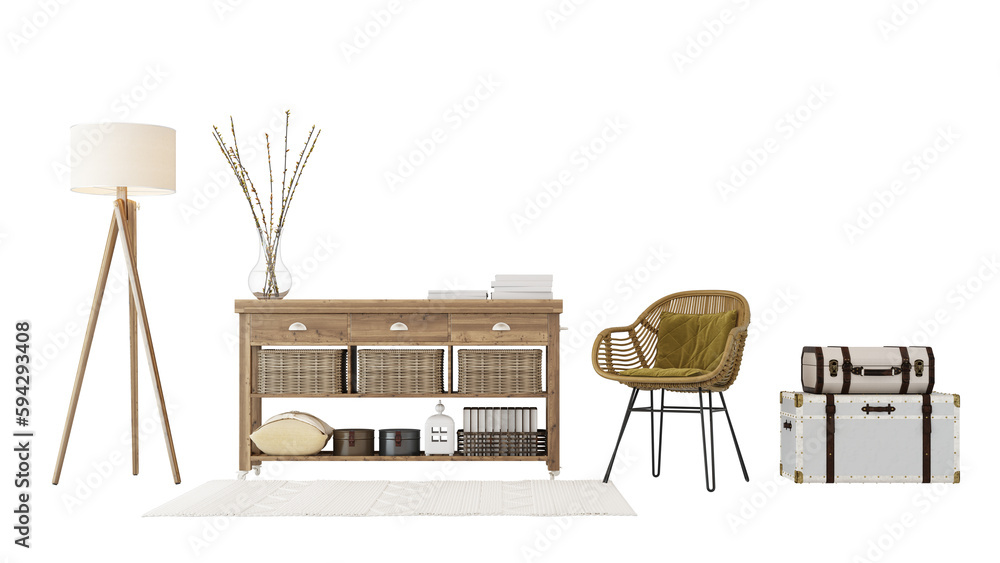 Interior furniture set 3D render. Living room house floor template ...