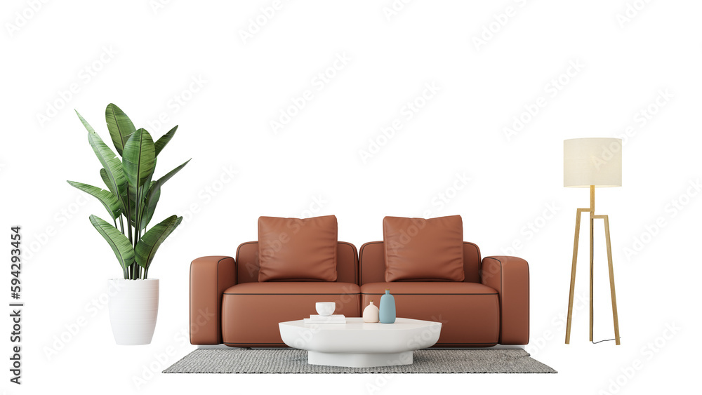 Interior furniture set 3D render. Living room house floor template ...