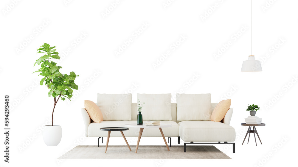 Interior furniture set 3D render. Living room house floor template ...