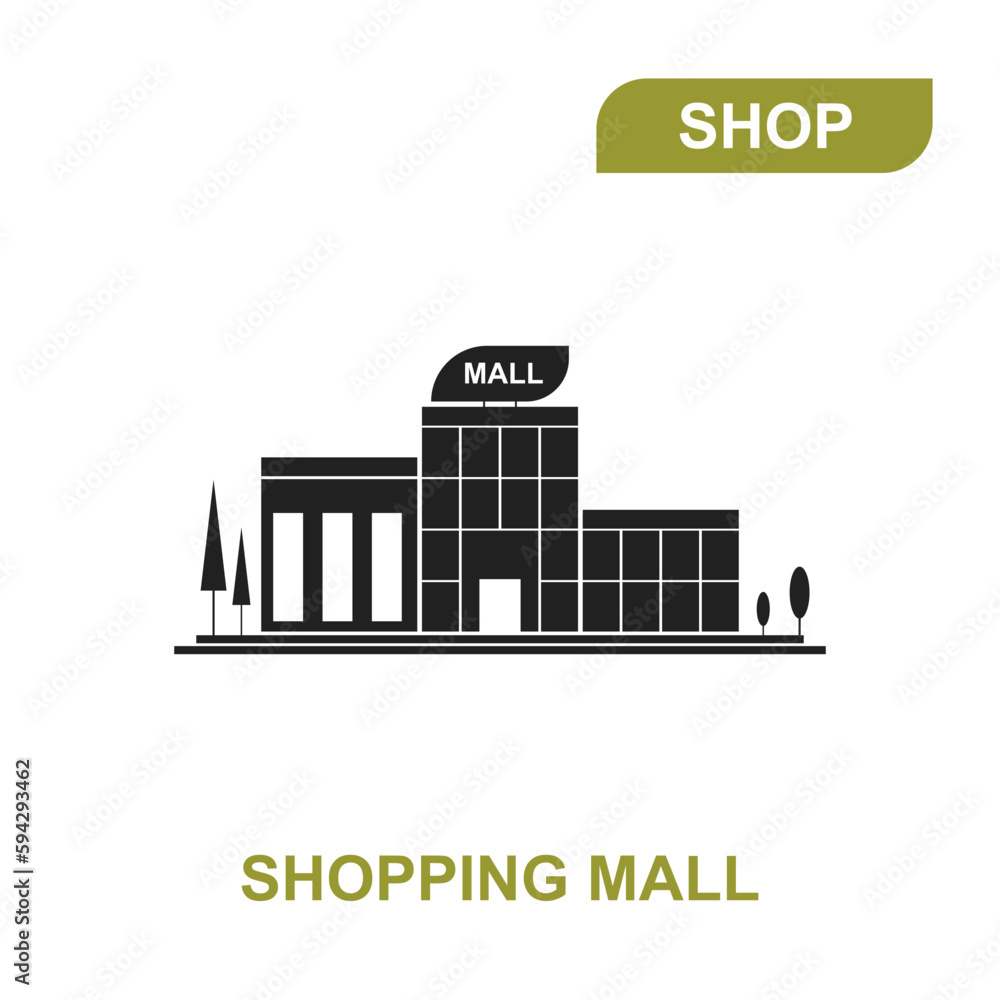 Illustration of a building. Shopping mall vector icon on transparent ...