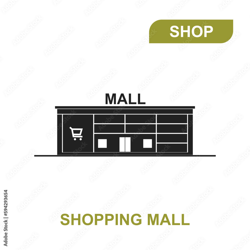 Illustration of a building. Shopping mall vector icon on transparent ...