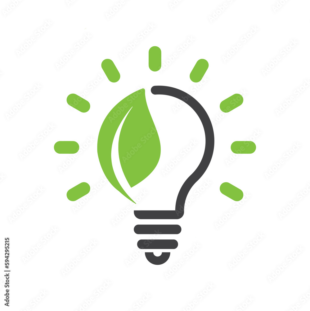 Save energy symbol. Light bulb with a energy icon and green leaf. Stock ...