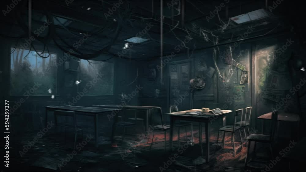 Haunted classroom, abandoned school. Creepy and abandoned interior with ...