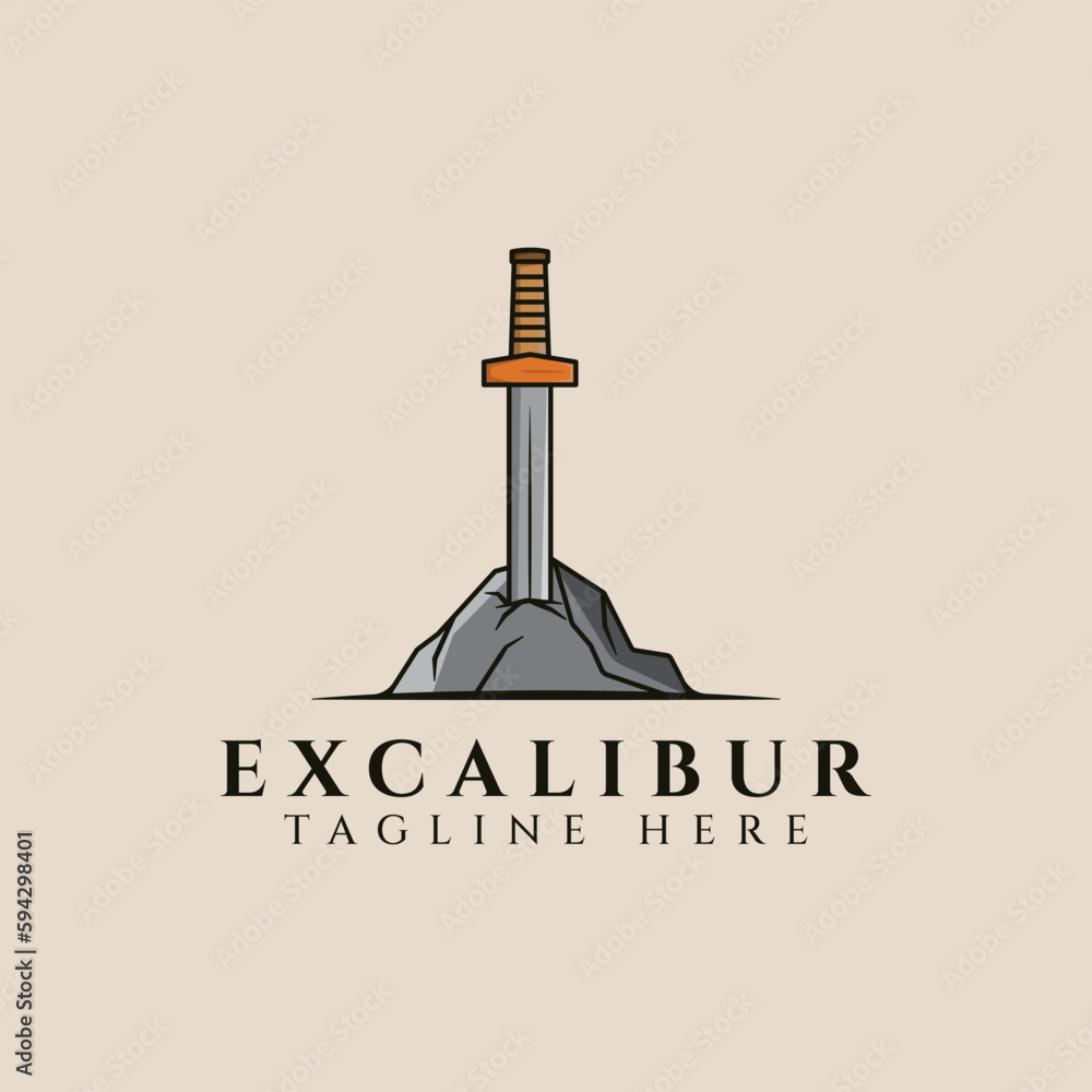 excalibur sword in the stone vintage logo, icon and symbol, vector ...