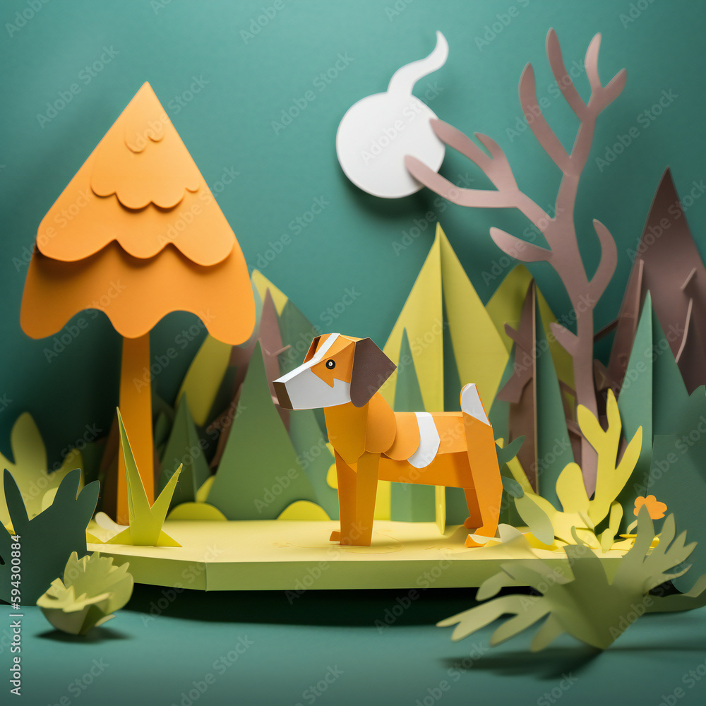 Whimsical Papercraft Barking Dog in a Crafted Paper Park, Artistic ...