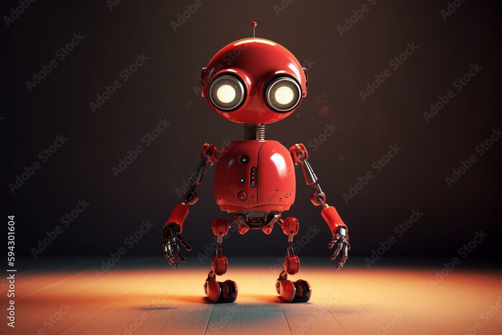Cartoon image of a red friendly android robot creature standing without ...