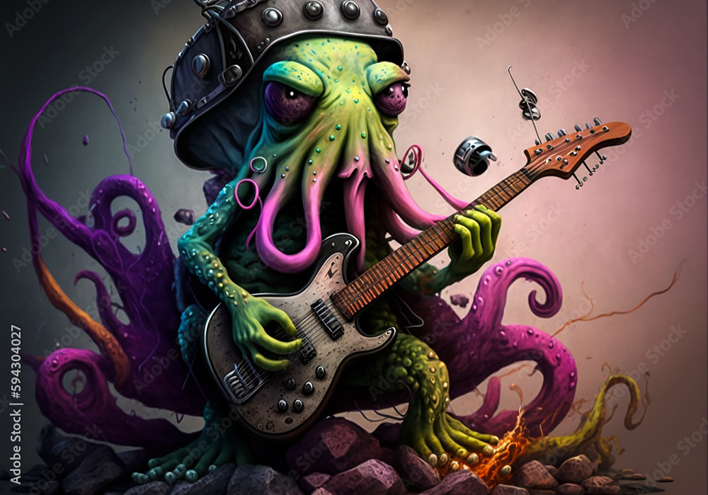 Cartoon Cthulhu Rock 'n Roll. Generative AI. A digital painting of a ...