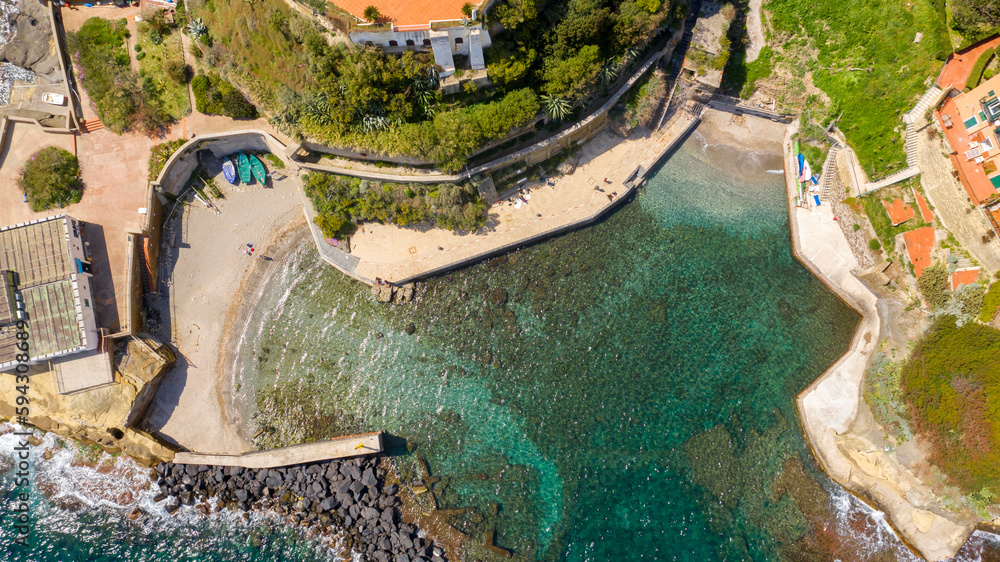 Aerial view of the Gaiola beach. It is located within the Underwater ...