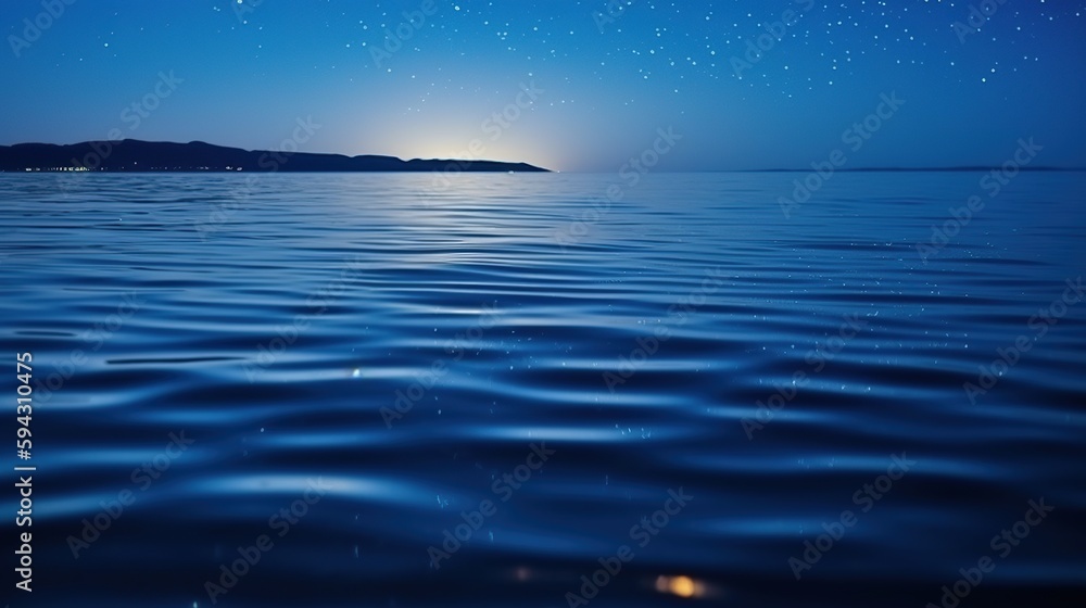 Beautiful night sea with ripple and light reflections. Calm seascape ...
