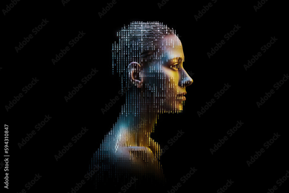 Side view of AI generated unemotional woman with short hair bare ...
