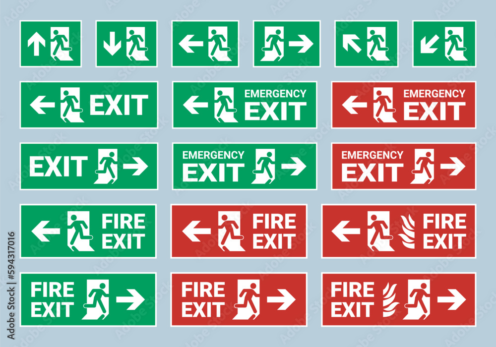 Exit Sign Collection Vector Illustration Stock Vector | Adobe Stock