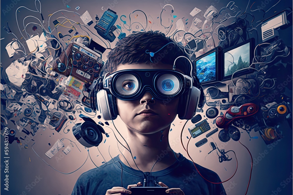 gadget boy using technology for elearing and esport generative ai Stock ...