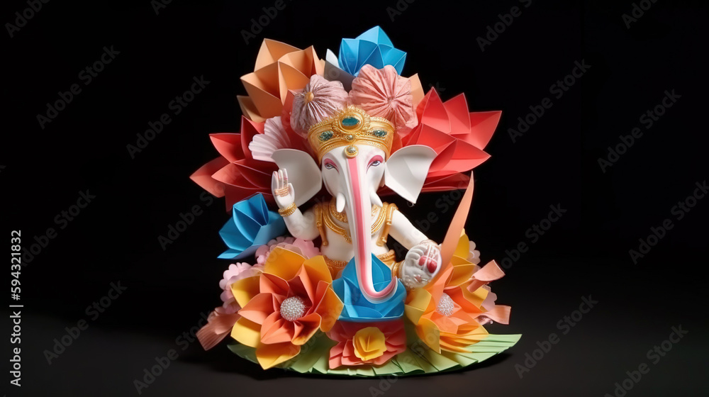 Colorful flower craft of origami of Indian god Ganesh Generative AI ...