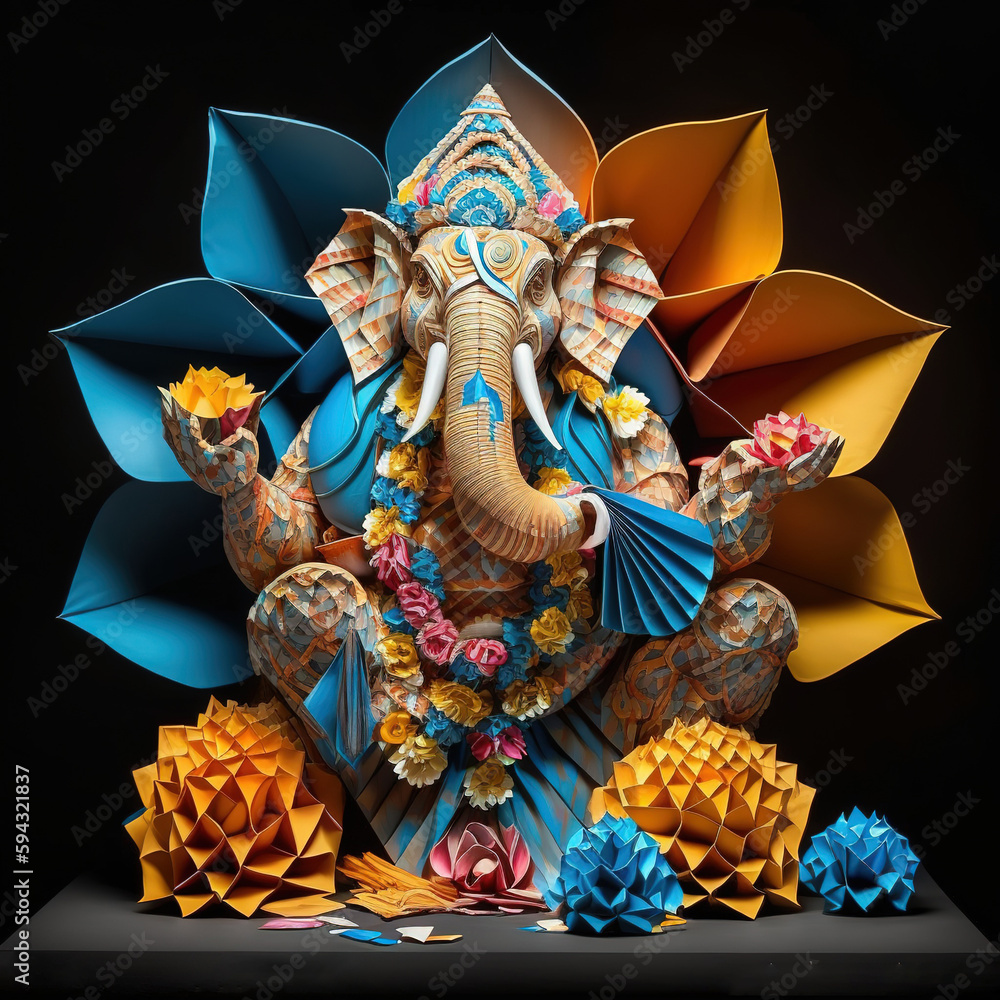 Colorful flower craft of origami of Indian god Ganesh Generative AI ...