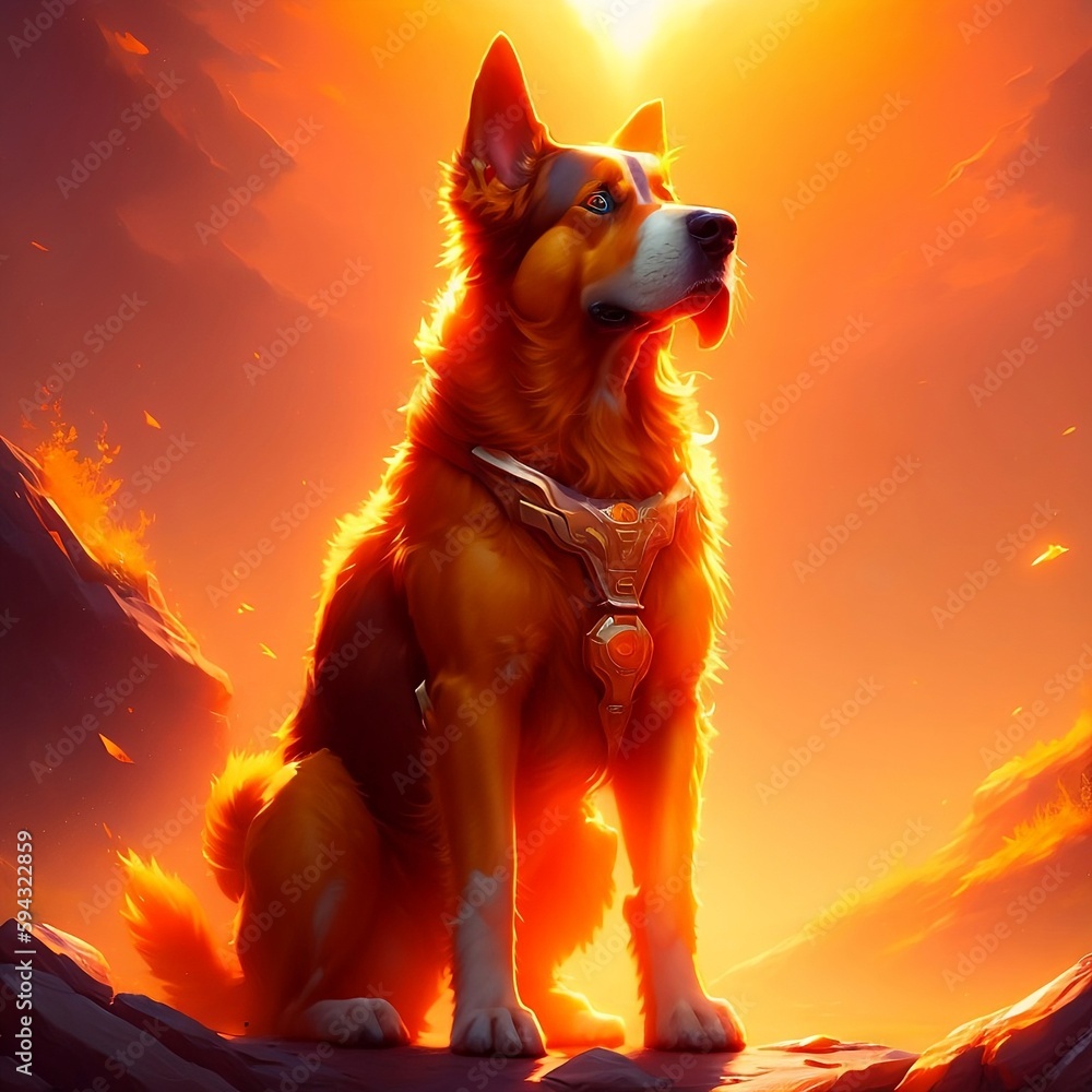 "Luminous Canine: The Light Dog" - Background: A sizable dog basking in ...