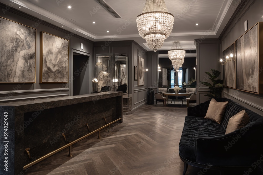 A sophisticated image of an elegant hair salon reception area ...