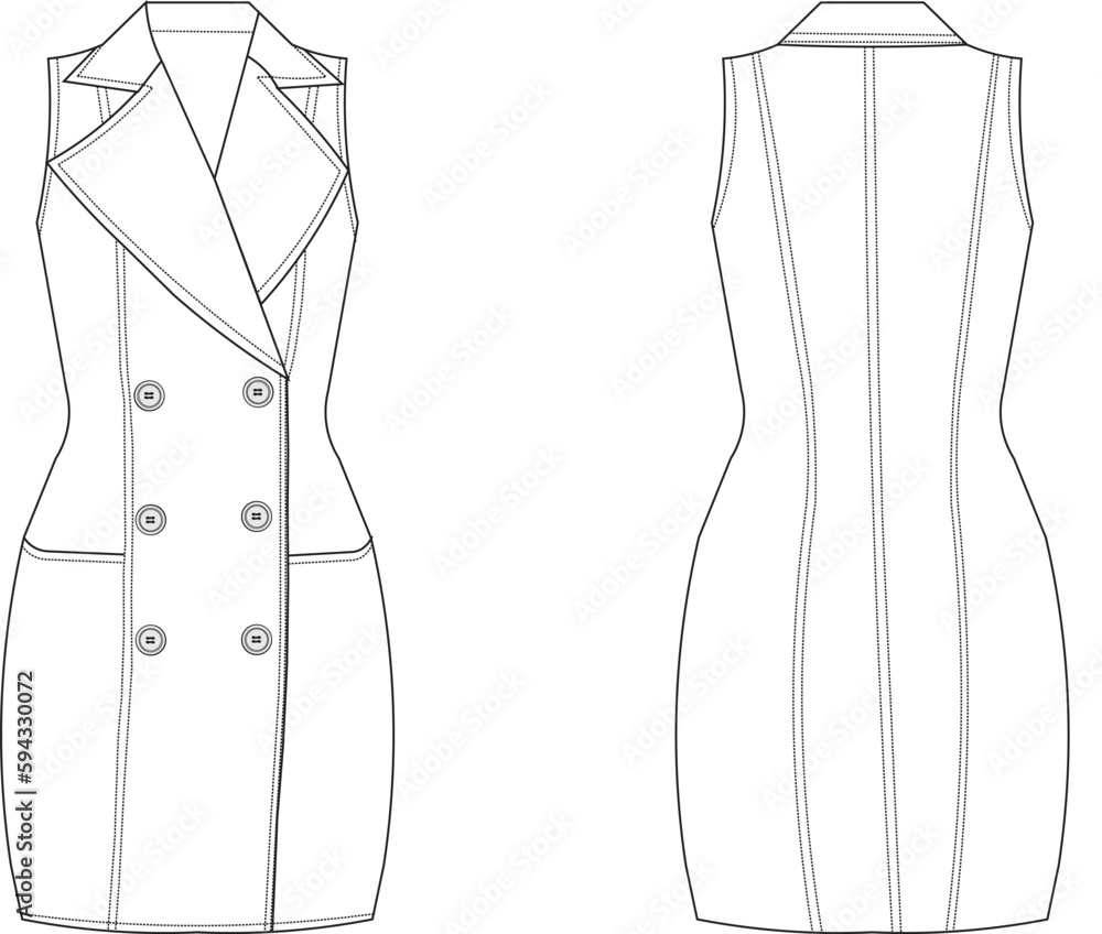 jacket dress flat drawing fashion technical drawing fashion cad drawing ...