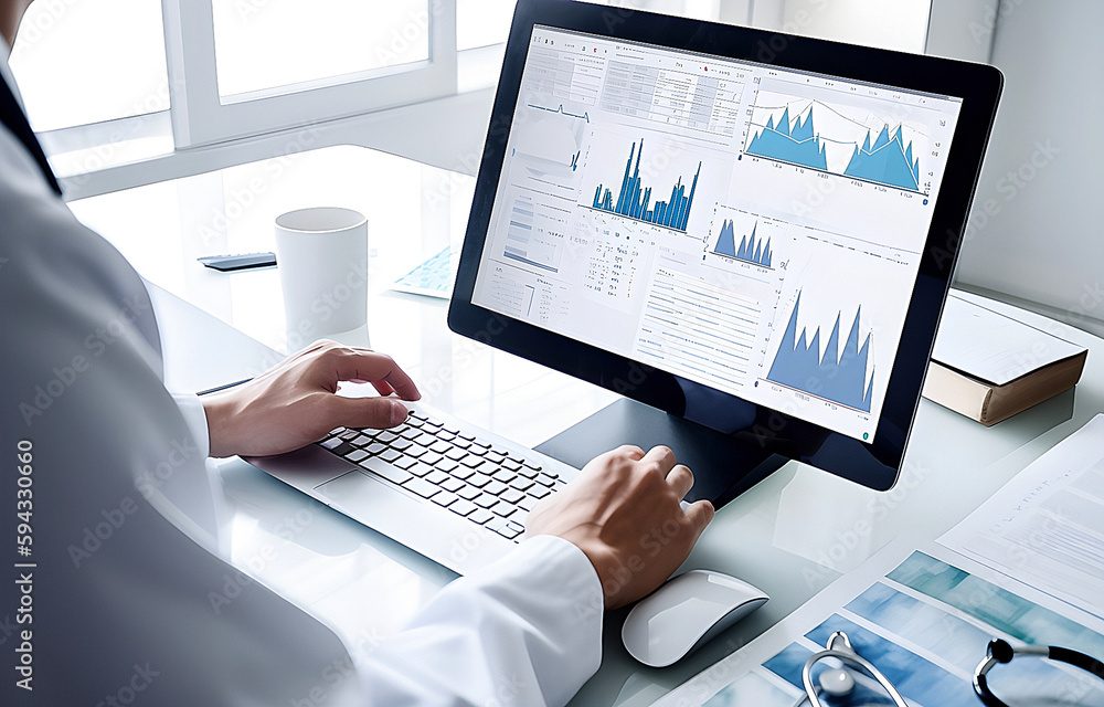 Doctor working on modern computer, medical analysis. Medical concept ...