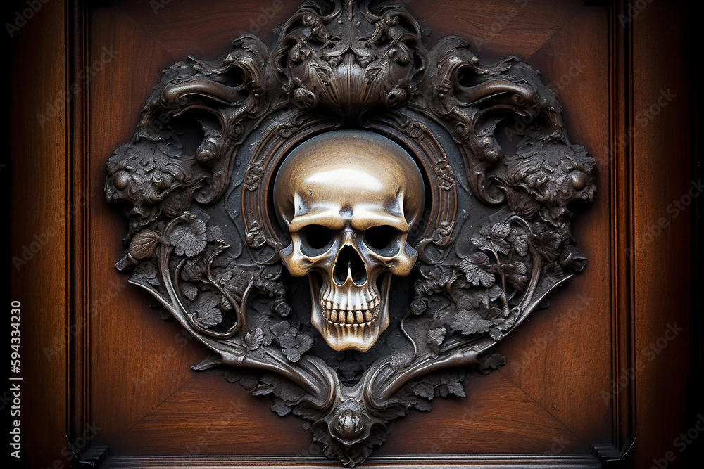 Death's Door. Generative AI. A digital painting of a death's head on an ...