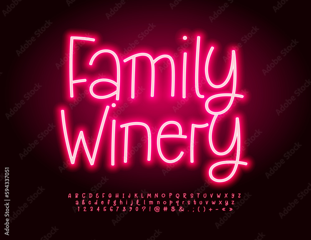 Vector artistic logo Family Winery. Creative electric Font. Bright Neon ...