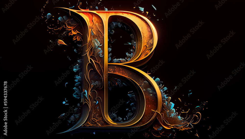 Capital letter B ateampunk alphabet in gold and black colour created ...