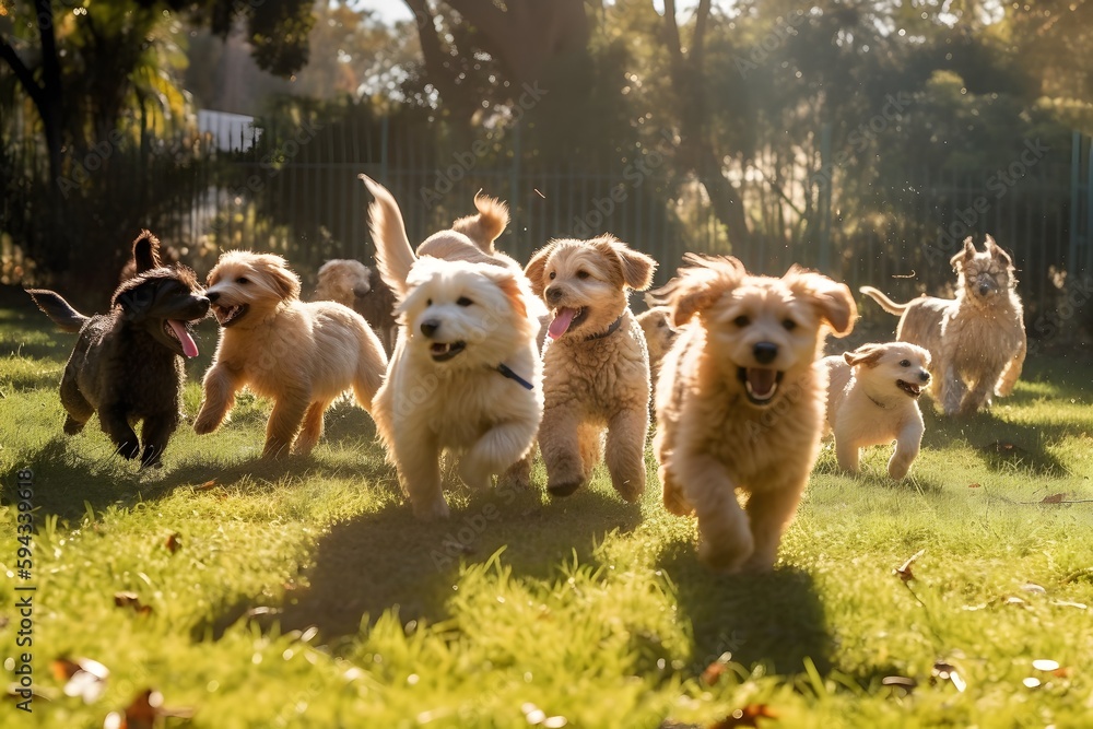 A heartwarming image of a group of playful puppies frolicking together ...