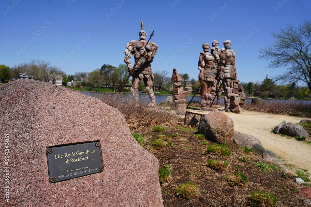 The Rock Guardians of Rockford sculptures by artist Terese Agnew. Stock ...