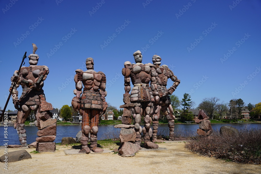 The Rock Guardians of Rockford sculptures by artist Terese Agnew. Stock ...