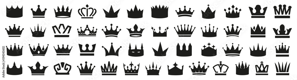 Set of black crown icons. Black crown symbol collection Stock Vector ...