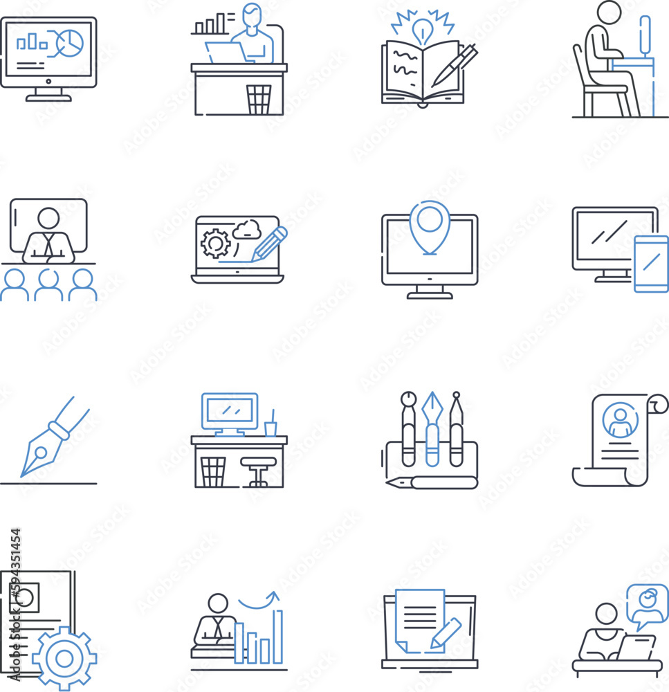Output pathway line icons collection. Route, Outcome, Flow, Egress ...