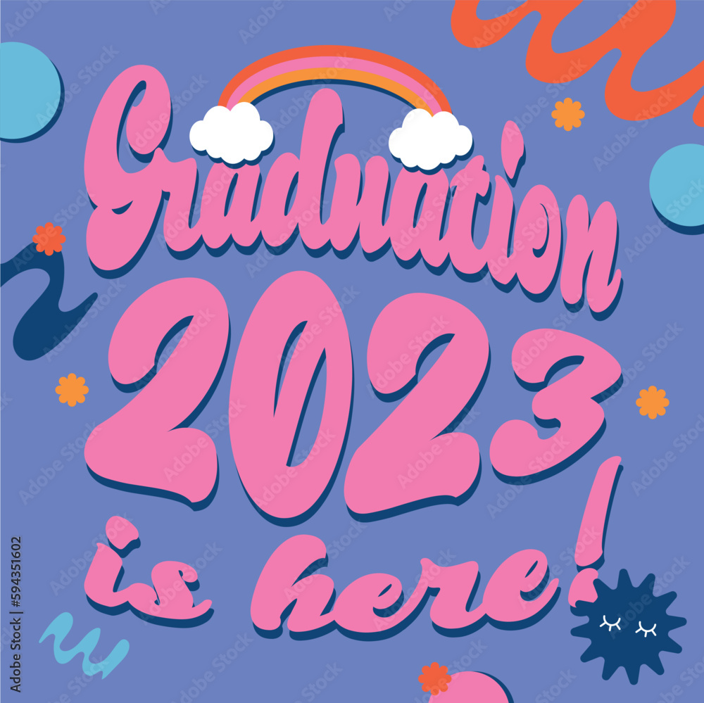 Flash style graduation card template 2023. Retro graduation vivid card ...